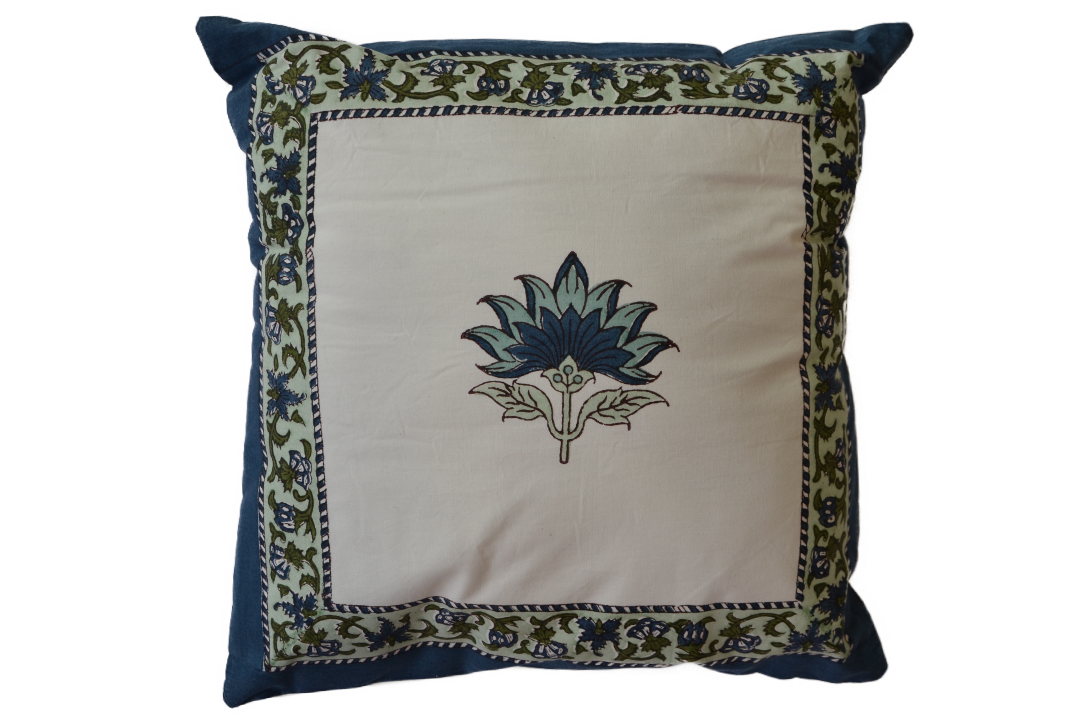 Coussin imprimé au tampon - LE LOTUS VERT